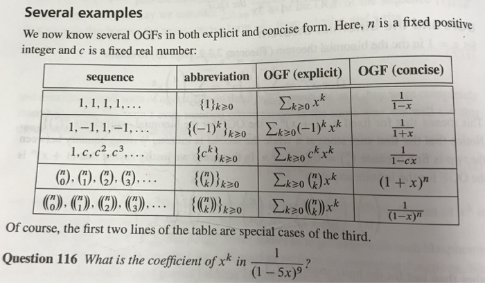 Solved We now know several OGFs in both explicit and concise | Chegg.com