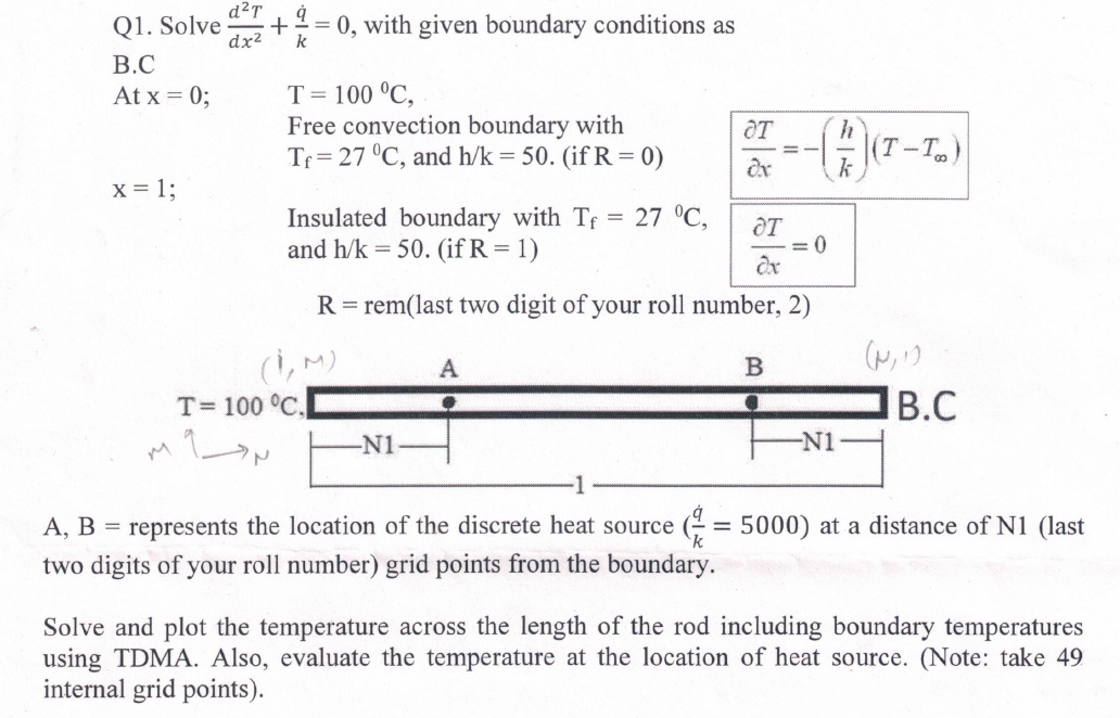 Q1. ﻿Solve d2Tdx2+(q˙)k=0, ﻿with given boundary | Chegg.com