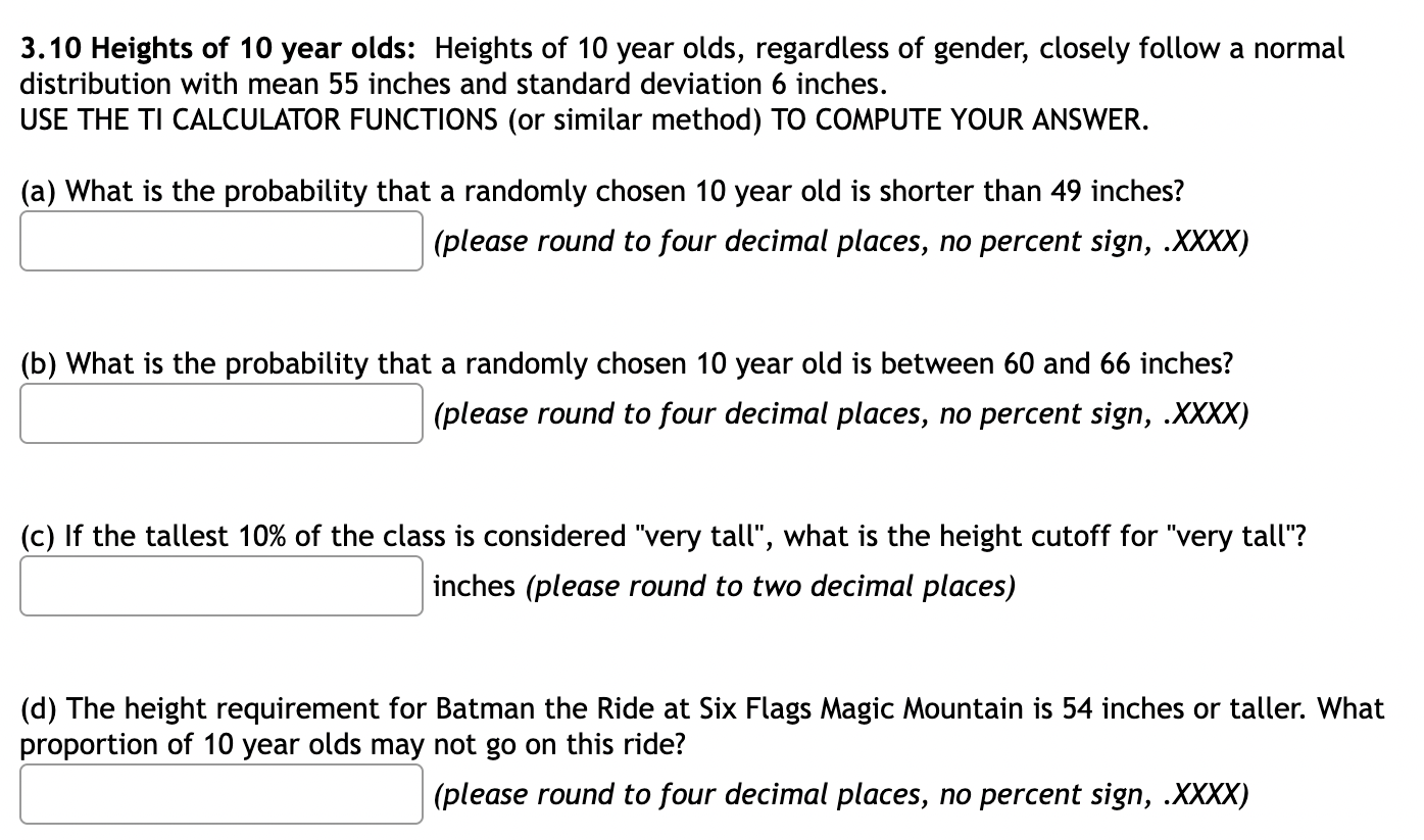 Solved 3.10 Heights of 10 year olds: Heights of 10 year | Chegg.com