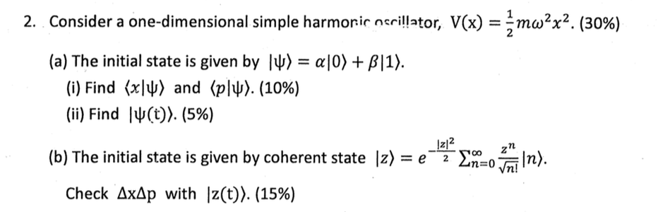 Solved 2. Consider a one-dimensional simple harmonic | Chegg.com