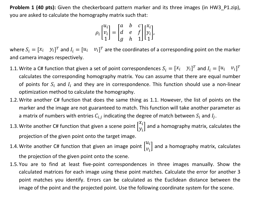 Solved Problem 1: Given the checkerboard pattern marker and | Chegg.com