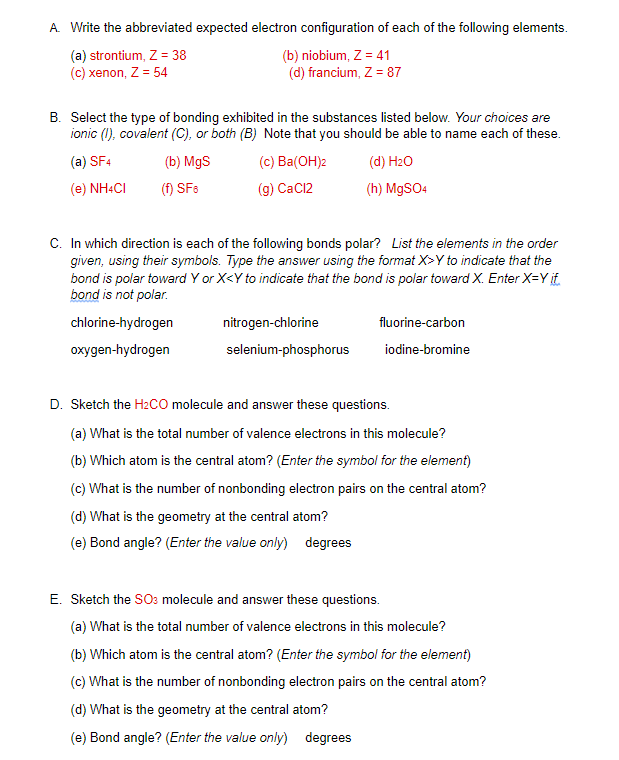 Solved A Write the abbreviated expected electron | Chegg.com