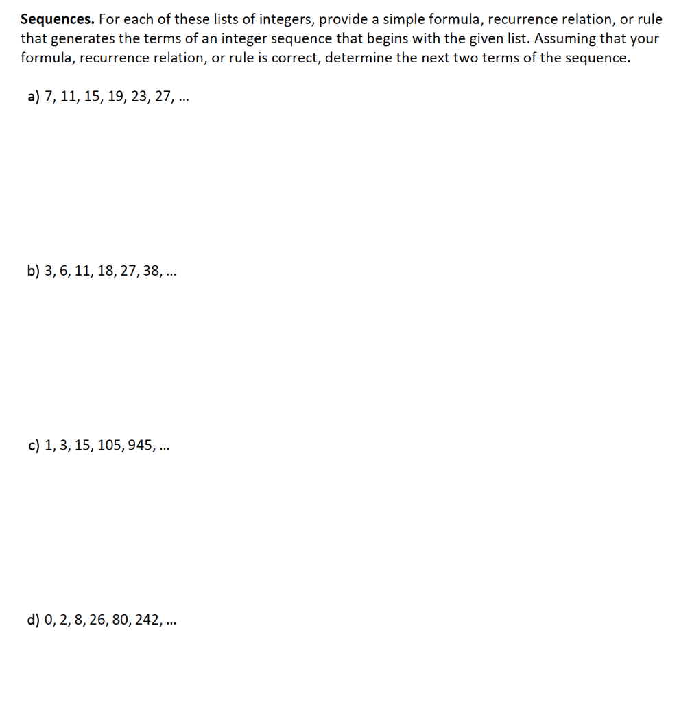 Solved Sequences. For each of these lists of integers, | Chegg.com