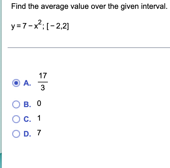 Solved Find the average value over the given interval. | Chegg.com