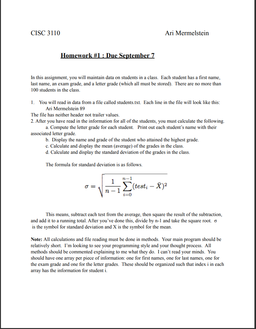 Solved CISC 3110 Ari Mermelstein Homework #1: Due September | Chegg.com
