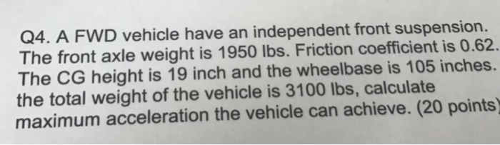 Solved A FWD vehicle have an independent front suspension. | Chegg.com