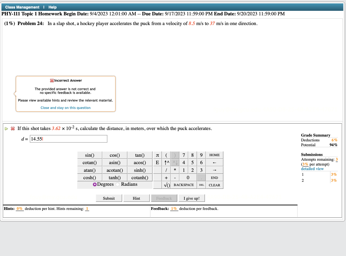 Solved 1\%) Problem 24: In a slap shot, a hockey player | Chegg.com