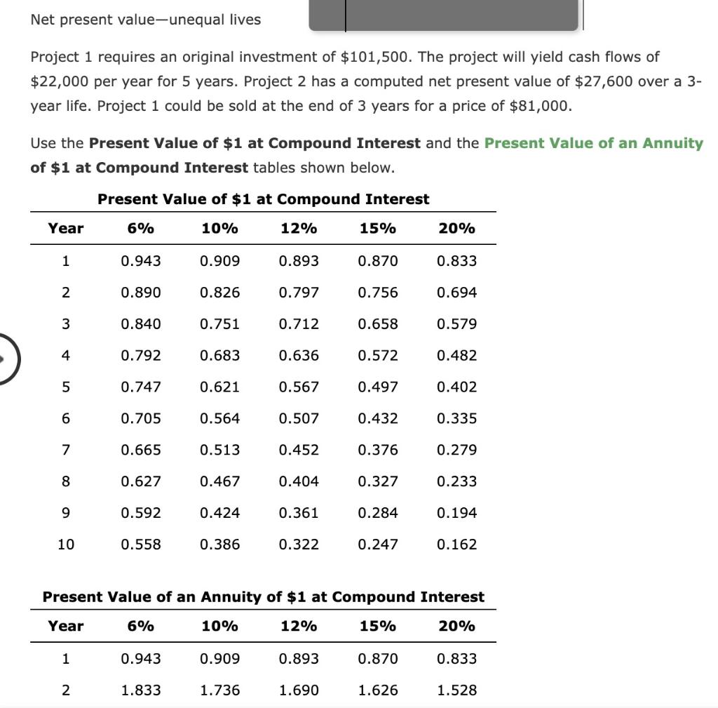 a. Determine the net present value of Project 1 over | Chegg.com