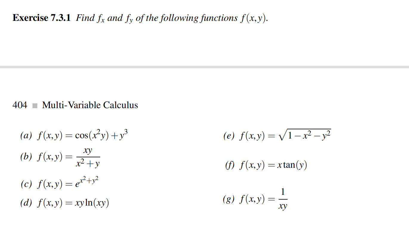 Solved Exercise 7.3.1 Find fx and fy of the following | Chegg.com