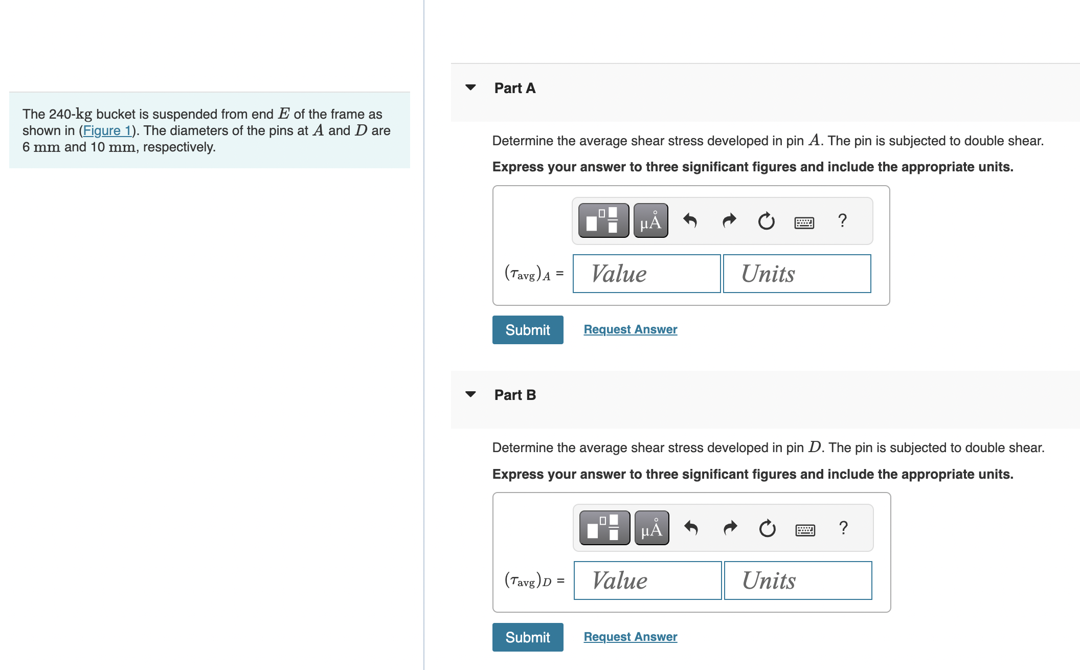 Solved PLEASe HELP ASAP ﻿The 240-kg ﻿bucket is suspended | Chegg.com