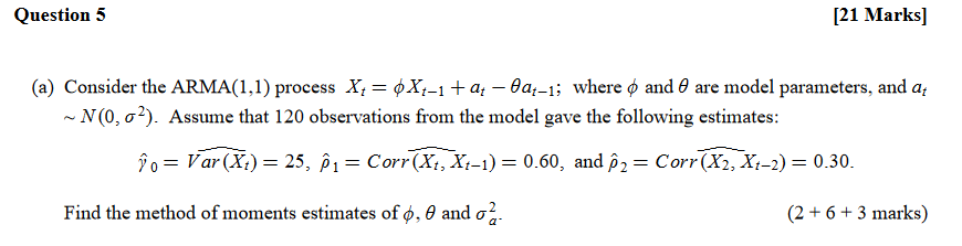 Question 5 [21 Marks) (a) Consider the ARMA(1,1) | Chegg.com