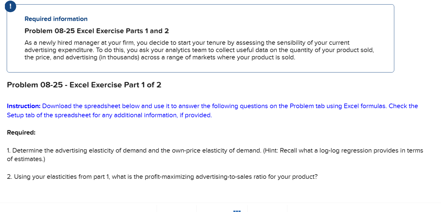 Solved !Required informationProblem 08-25 ﻿Excel Exercise | Chegg.com