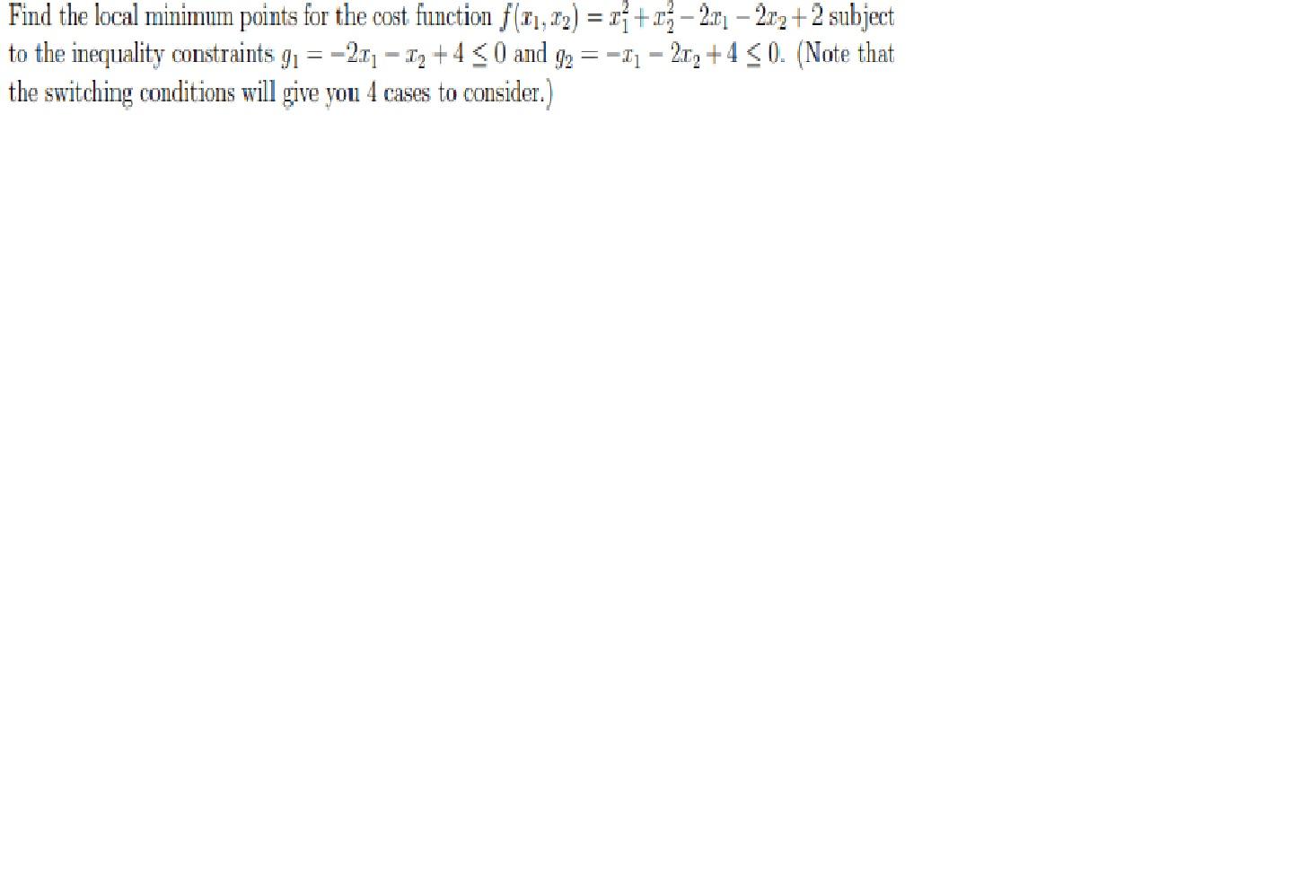 Solved Find the local minimum points for the cost function | Chegg.com