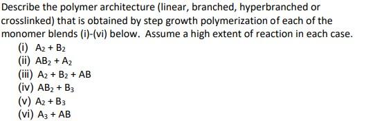 Solved Describe the polymer architecture (linear, branched, | Chegg.com