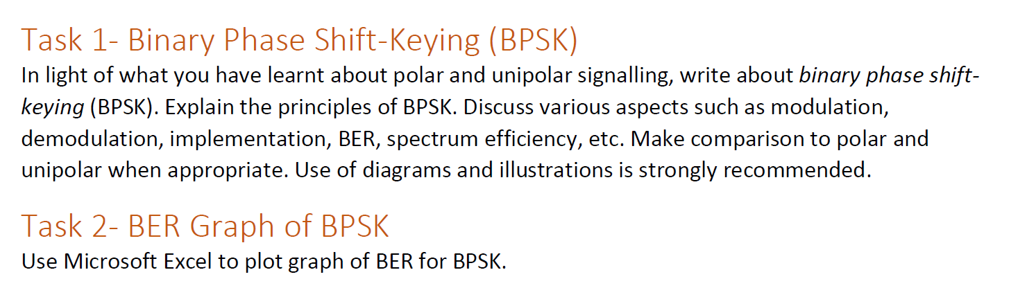 Solved Task 1- Binary Phase Shift-Keying (BPSK) In light of | Chegg.com