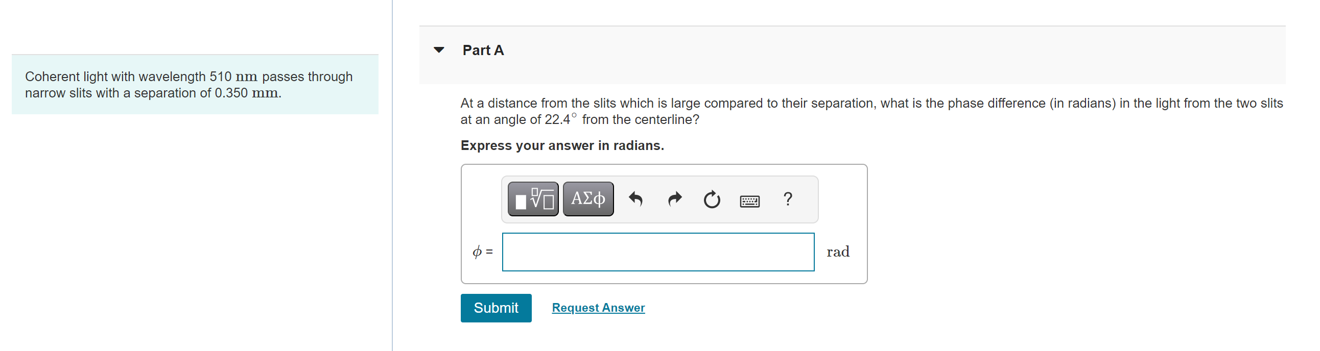 Solved Coherent light with wavelength 510 nm passes through | Chegg.com
