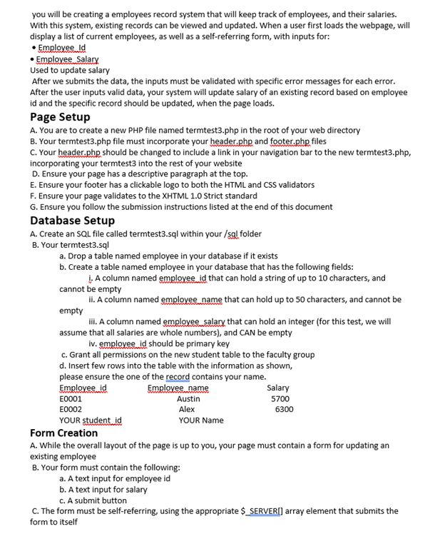 Solved you will be creating a employees record system that | Chegg.com