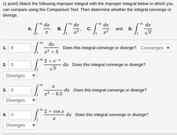 Solved Match the following improper integral with the | Chegg.com