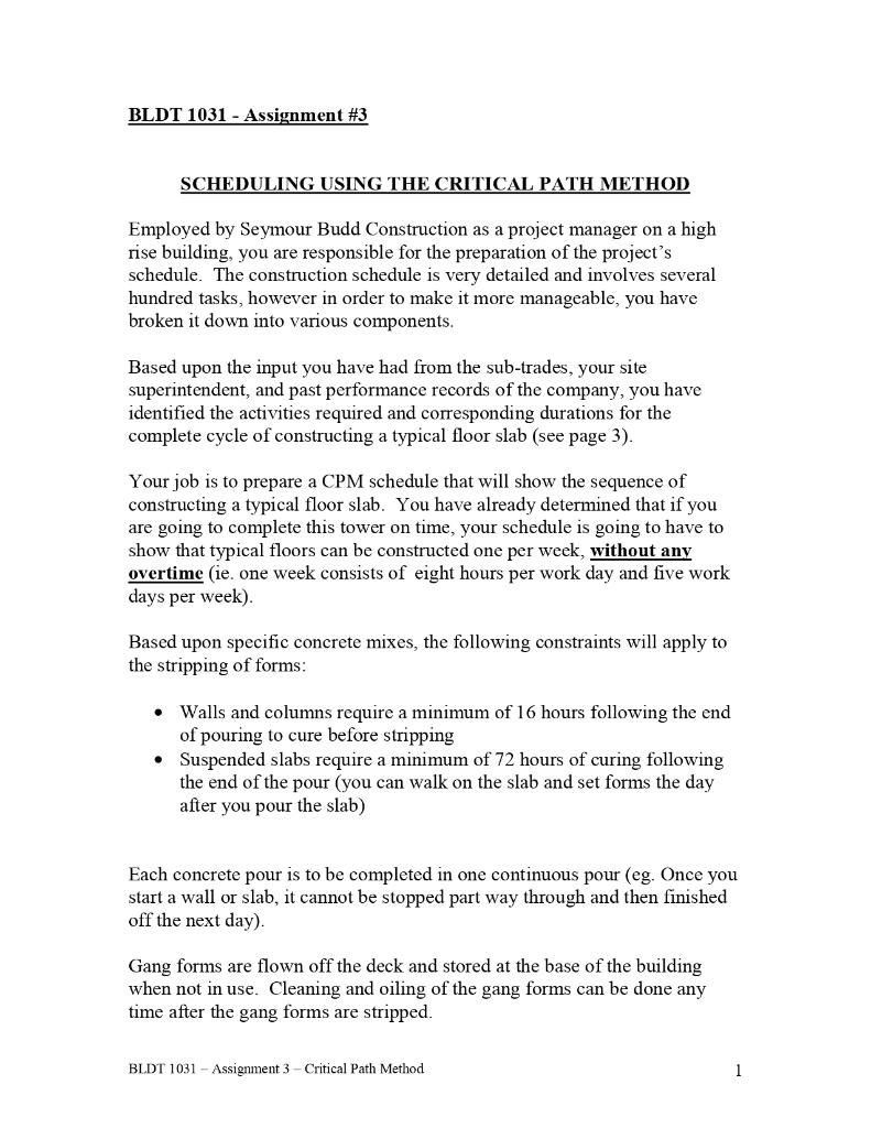 Solved BLDT 1031 - Assignment #3 SCHEDULING USING THE | Chegg.com