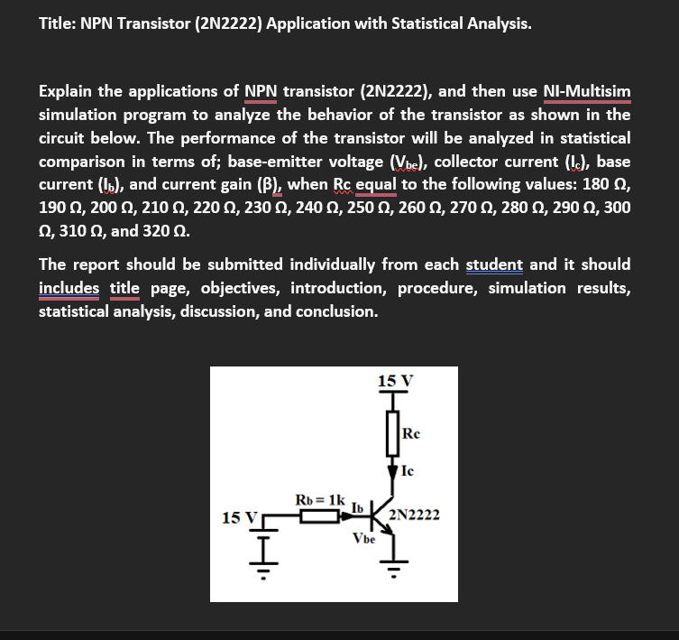 Solved Title: NPN Transistor (2N2222) ﻿Application with | Chegg.com