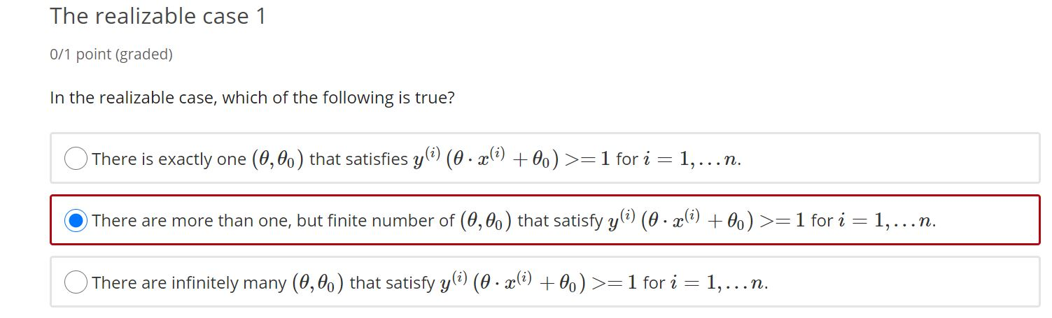 Solved The realizable case 1 0/1 point (graded) In the | Chegg.com