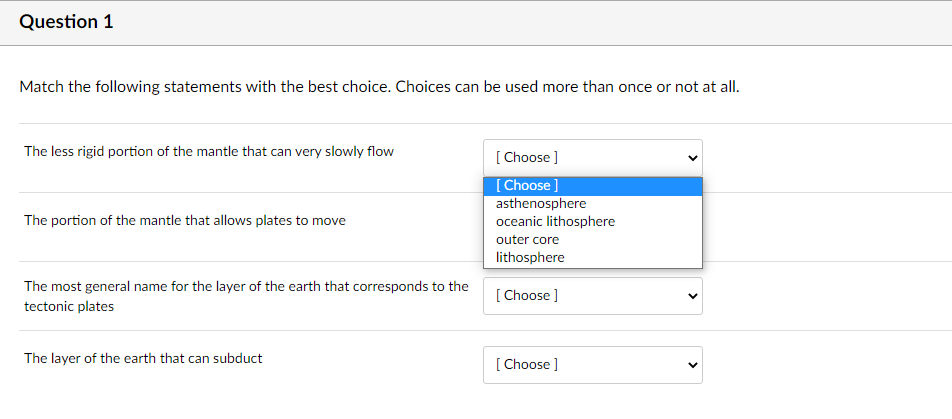 Solved Match the following statements with the best choice. | Chegg.com