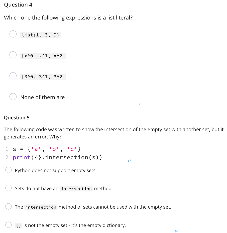 Question 4 Which One The Following Expressions Is A List Literal List