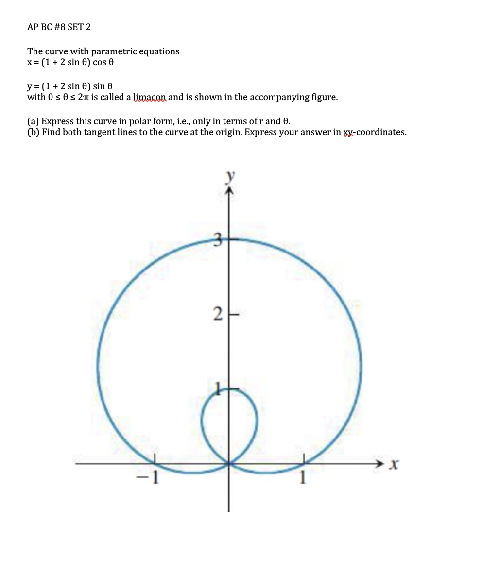Solved AP BC #8 SET 2 The curve with parametric equations | Chegg.com
