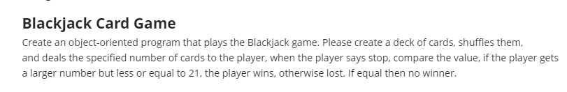 Solved Blackjack Card Game Create an object-oriented program | Chegg.com