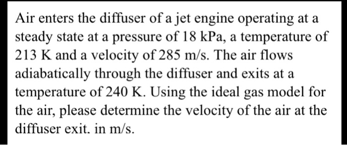 Solved Air enters the diffuser of a jet engine operating at | Chegg.com