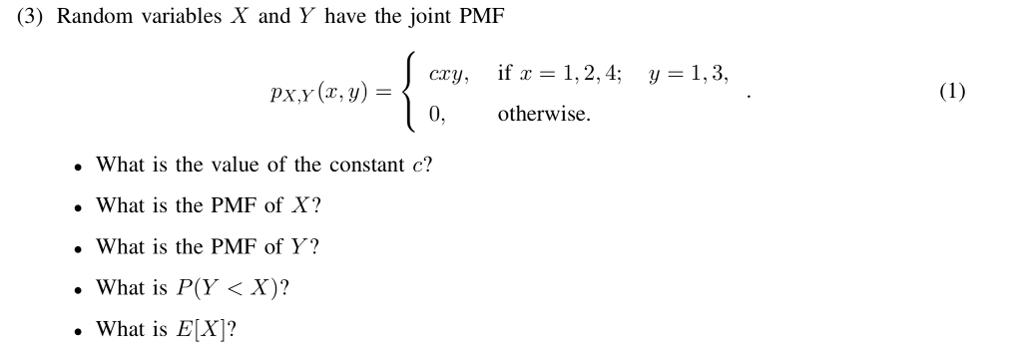 Solved (3) Random variables X and Y have the joint PMF cry, | Chegg.com