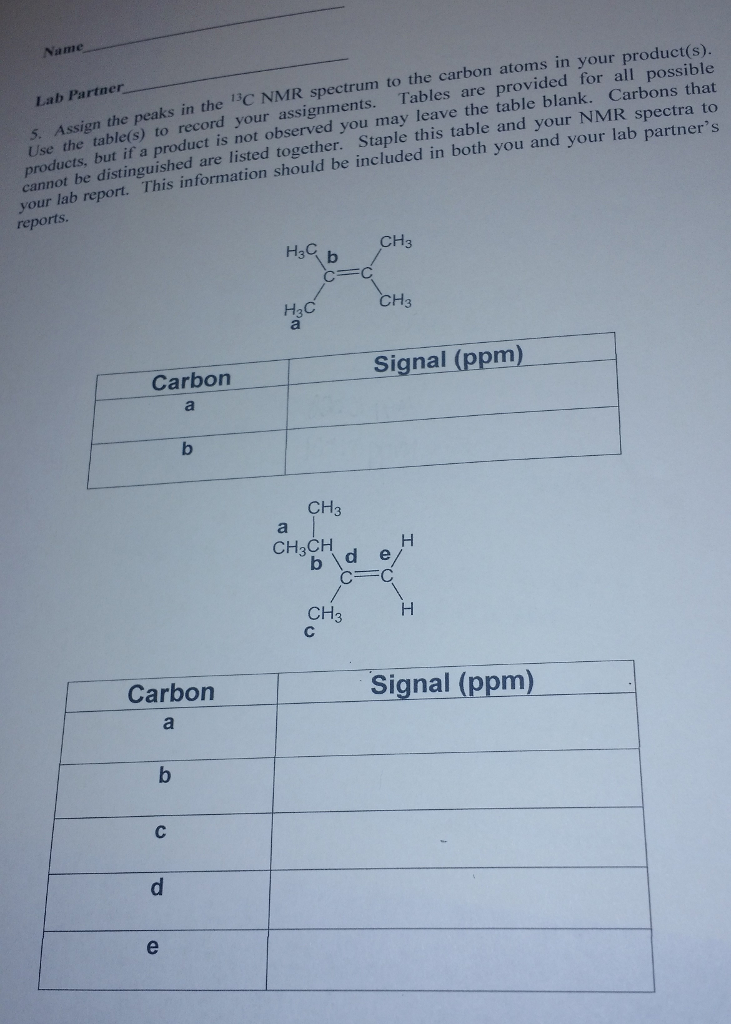 Solved Name Lab Partner s. Assign the peaks in the 1'C NMR | Chegg.com