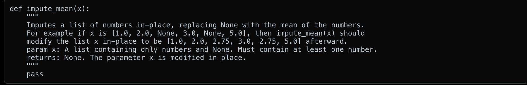 Solved def impute mean (x): Imputes a list of numbers | Chegg.com