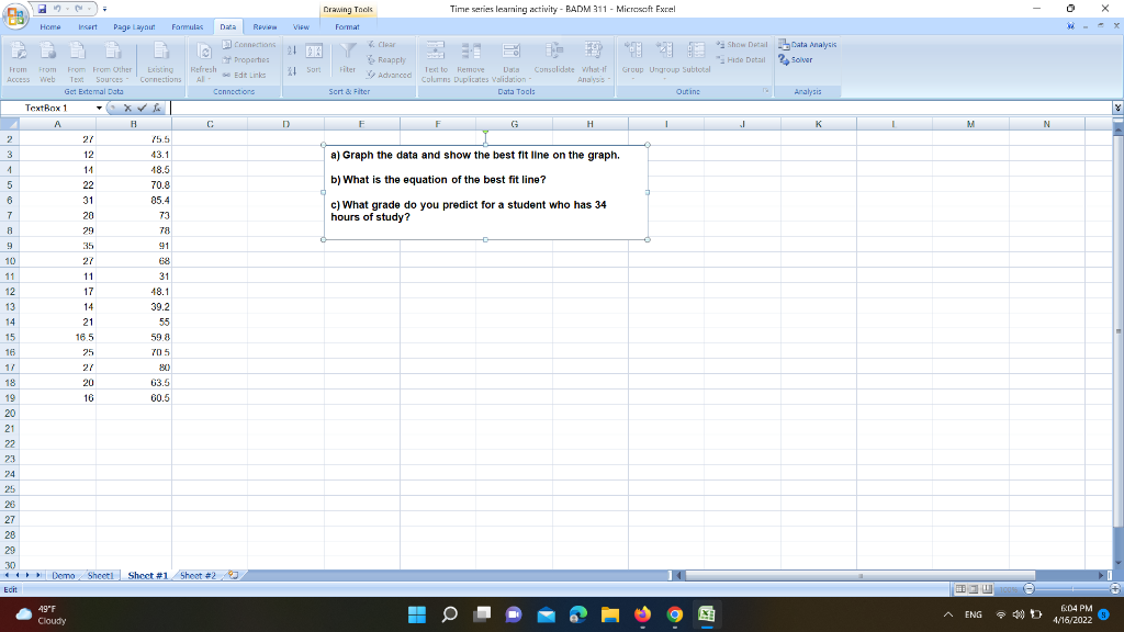 Solved 12 Time series learning activity - BADM 311 - | Chegg.com
