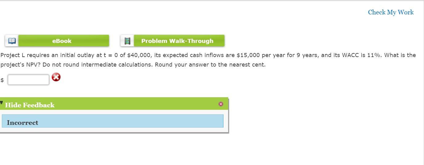 Solved Check My Work eBook Problem Walk-Through Project L | Chegg.com