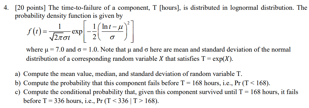 Solved [20 points] The time-to-failure of a component, T | Chegg.com