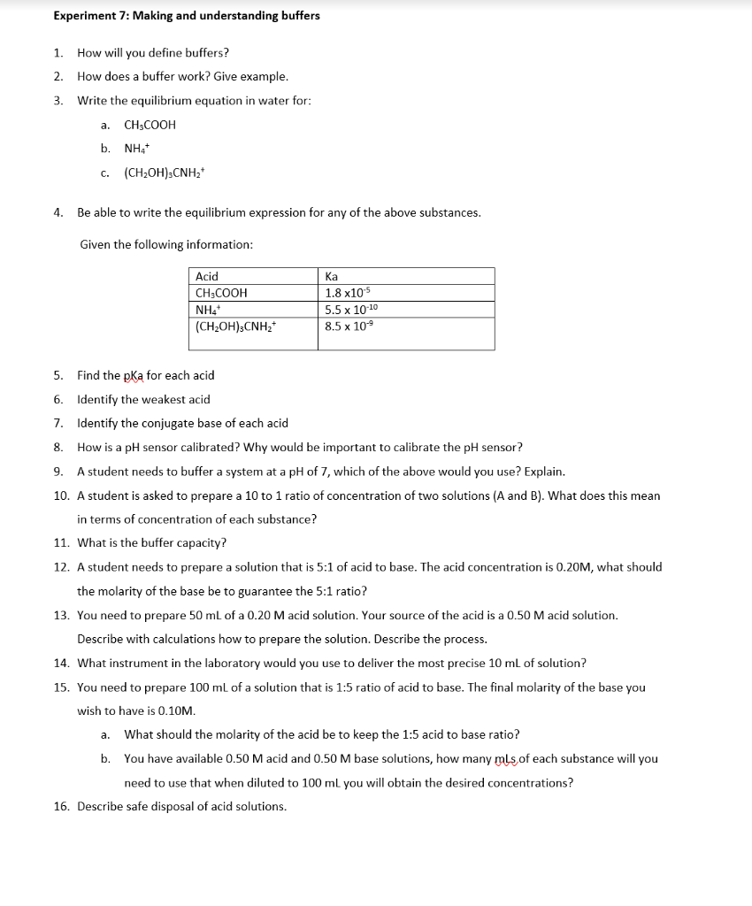 Solved Experiment 7: Making and understanding buffers 1. How | Chegg.com