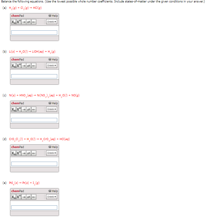 Solved Balance the following equations. (Use the lowest | Chegg.com