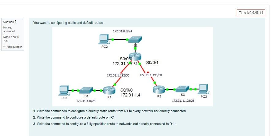 Solved You vant to configuring static and default routes: 1. | Chegg.com