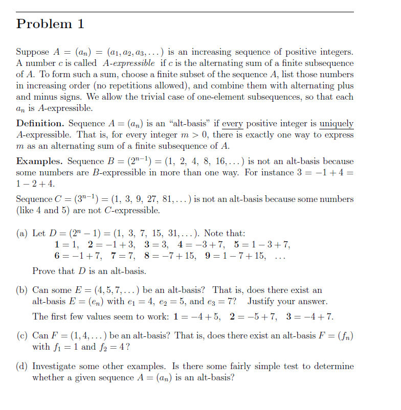 Solved Problem 1 Suppose A = (an) = (a1, 22, a3, ...) is an | Chegg.com