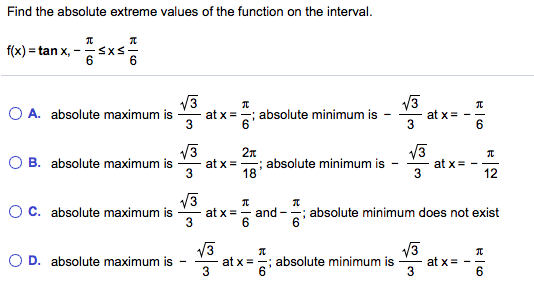 Solved Find the absolute extreme values of the function on | Chegg.com