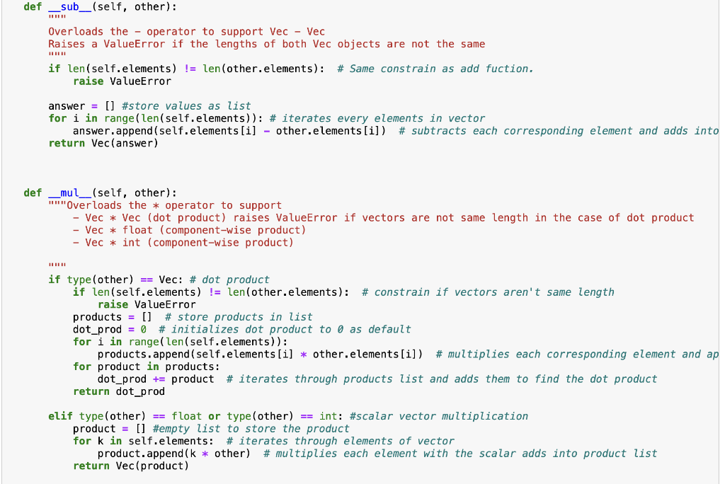 Solved Copy-paste your implemented Matrix and Vec classes to | Chegg.com
