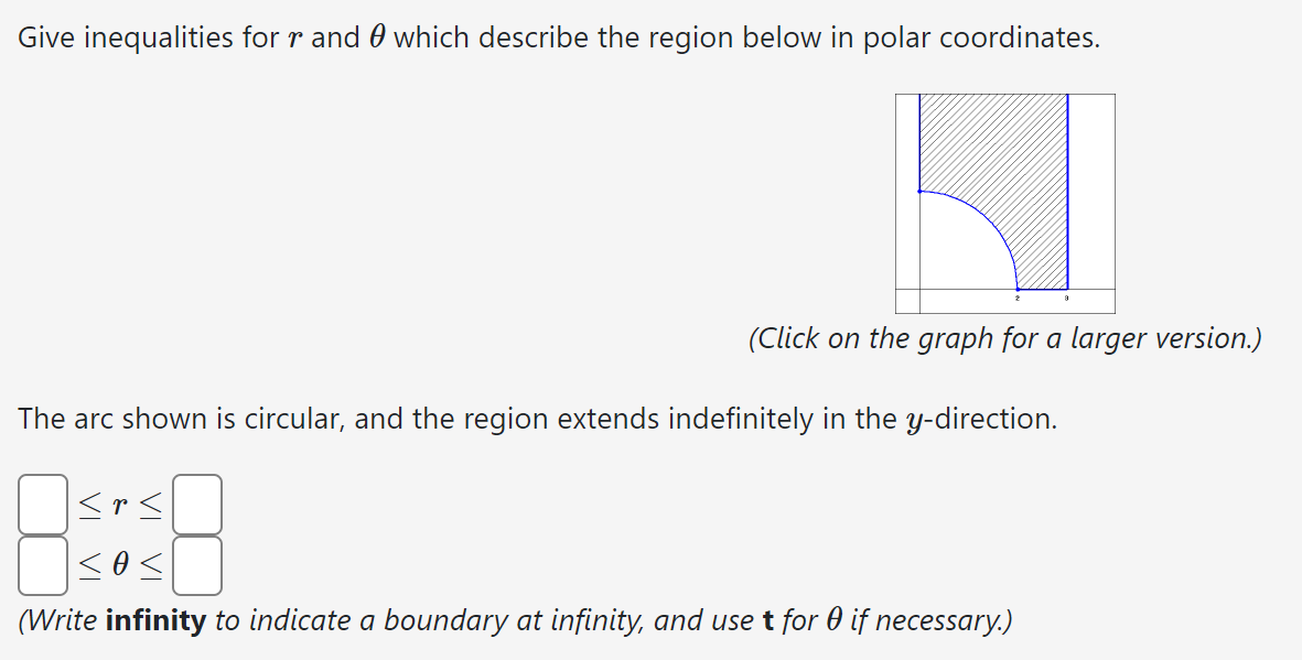 Solved Give inequalities for r and θ which describe the | Chegg.com