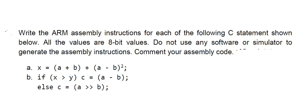 Solved Write the ARM assembly instructions for each of the | Chegg.com