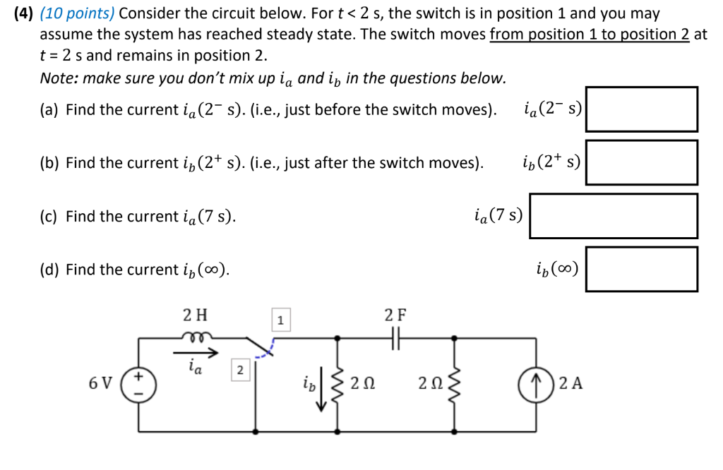Solved (4) (10 points) Consider the circuit below. For t