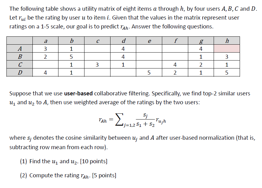 The following table shows a utility matrix of eight | Chegg.com
