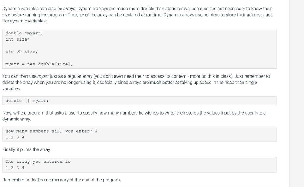 Solved Dynamic variables can also be arrays. Dynamic arrays | Chegg.com