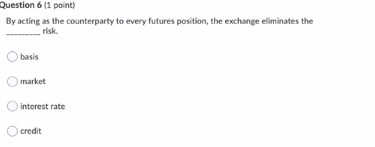 Solved Question 6 (1 point) By acting as the counterparty to | Chegg.com