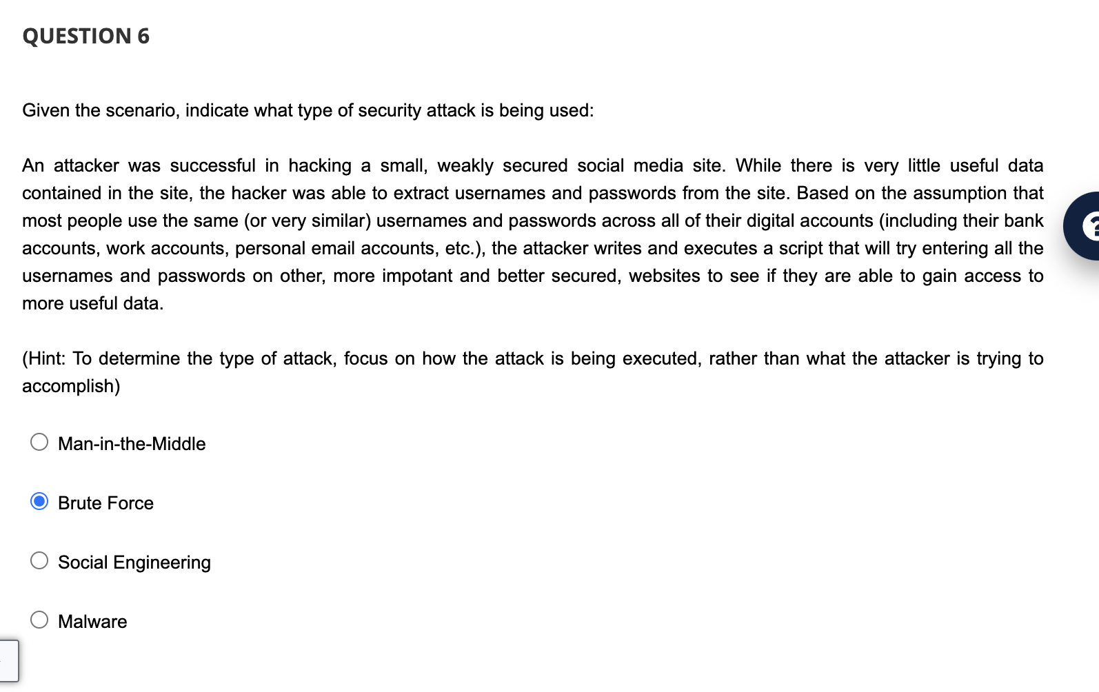 Solved Given the scenario, indicate what type of security | Chegg.com
