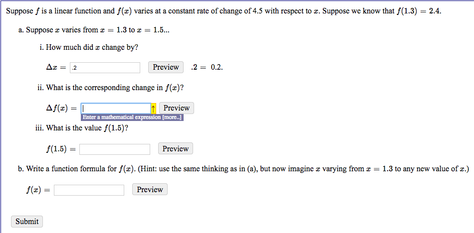 Solved suppose f is a linear function and f(x) varies at a | Chegg.com Solved suppose f is a linear function and f(x) varies at a | Chegg.com